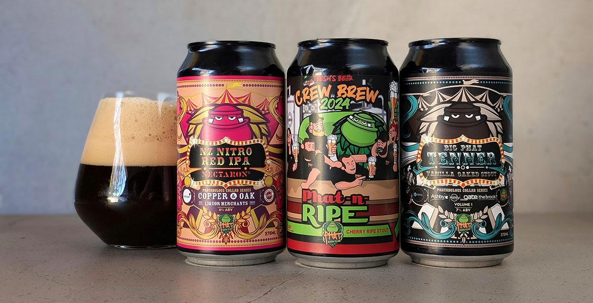 Phat Brew Club Cherry Ripe Stout, NZ Nitro Red IPA, Big Red Dawg & Big ...